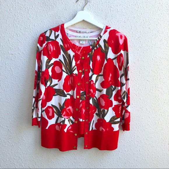 Peter Nygard | Sweaters | Peter Nygard Red Floral Print Knit Twinset ...